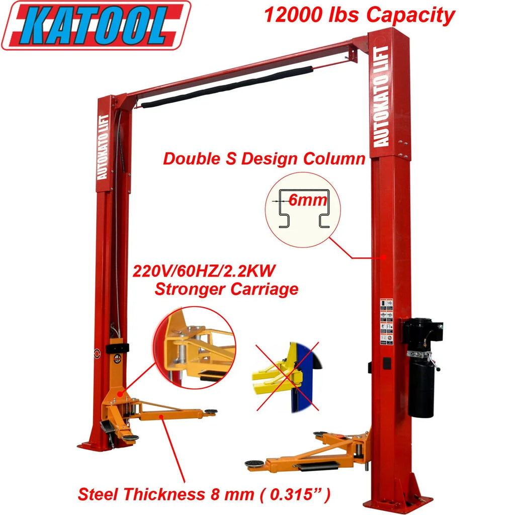 Katool | KT-M120 Two Post Clear-floor Vehicle Lift 12,000lbs – Steel ...